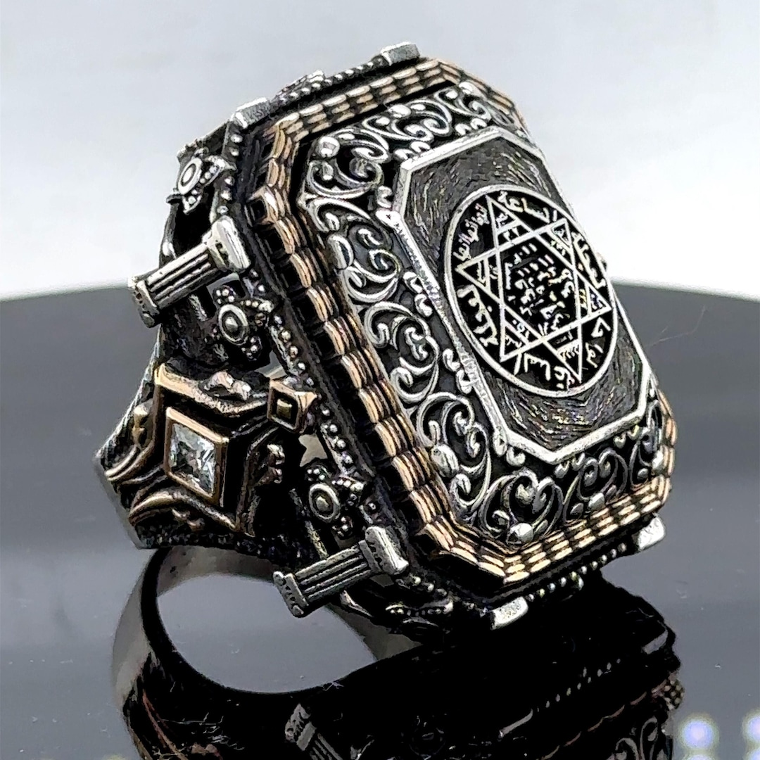 Silver Seal of Solomon Ring , Large Silver Solomon Seal Protection Ring ...