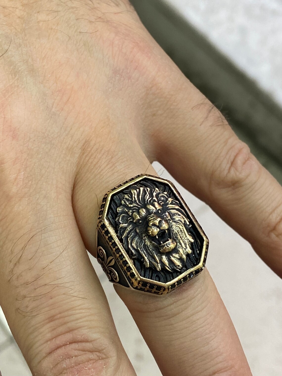 Handmade Wild Lion Silver Men Ring , Lion Head Signet Ring , Oxized ...