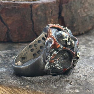 Silver Skull Ring, Four Head Skull Ring, Hammered Skull Ring, Skeleton ...