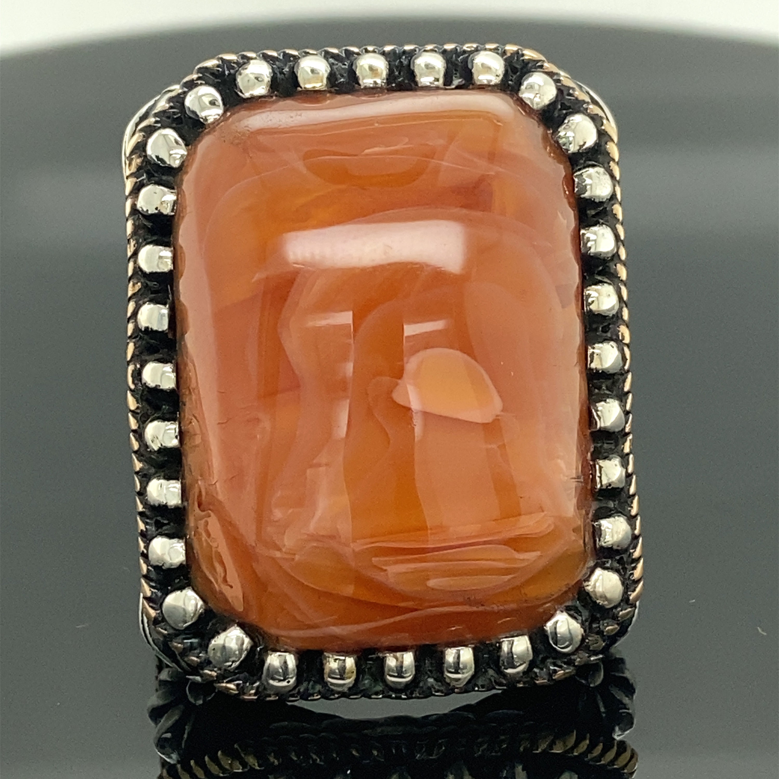 Mens Handmade Ring , Big Agate , Red Agate Stone Ring, Square Gemstone ...