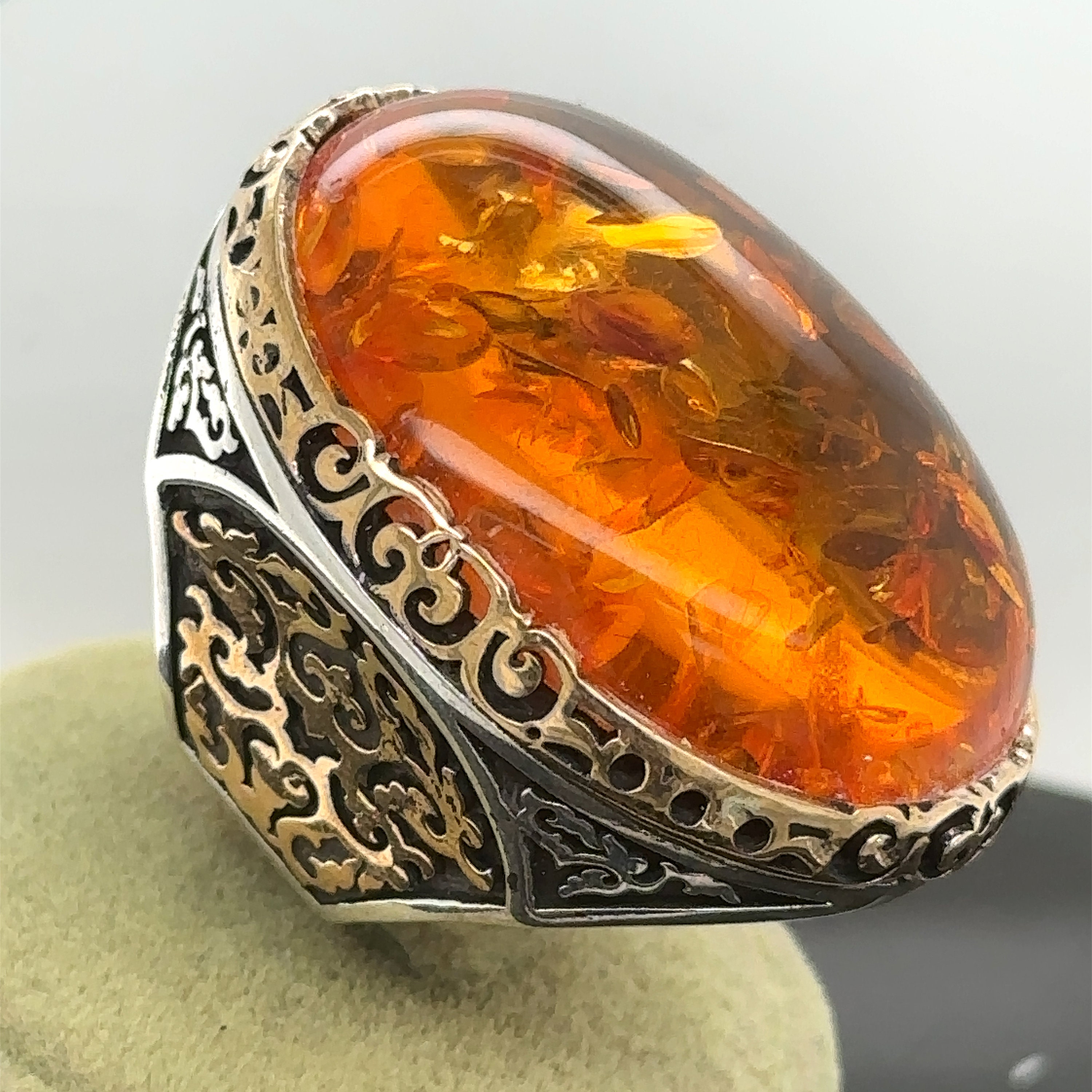 Baltic Amber Ring , Man Large Amber Stone Ring , Genuine Amber Ring ...