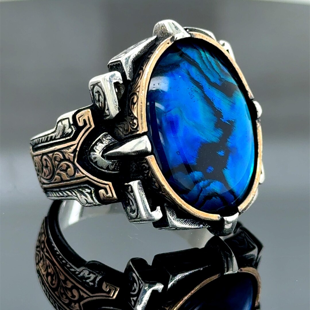 Mens Abalone of Pearl Ring, Handmade Men Ring, Natural Abalone Shell ...