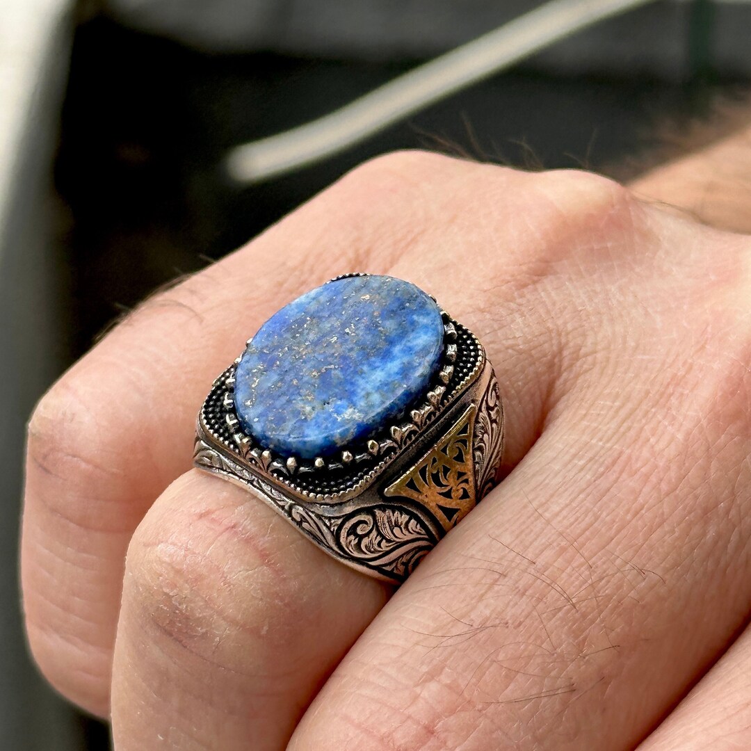 Silver Natural Lapis Lazuli Ring , Ottoman Style Ring, Blue Lapis Ring, Turkısh Handmade Ring ...