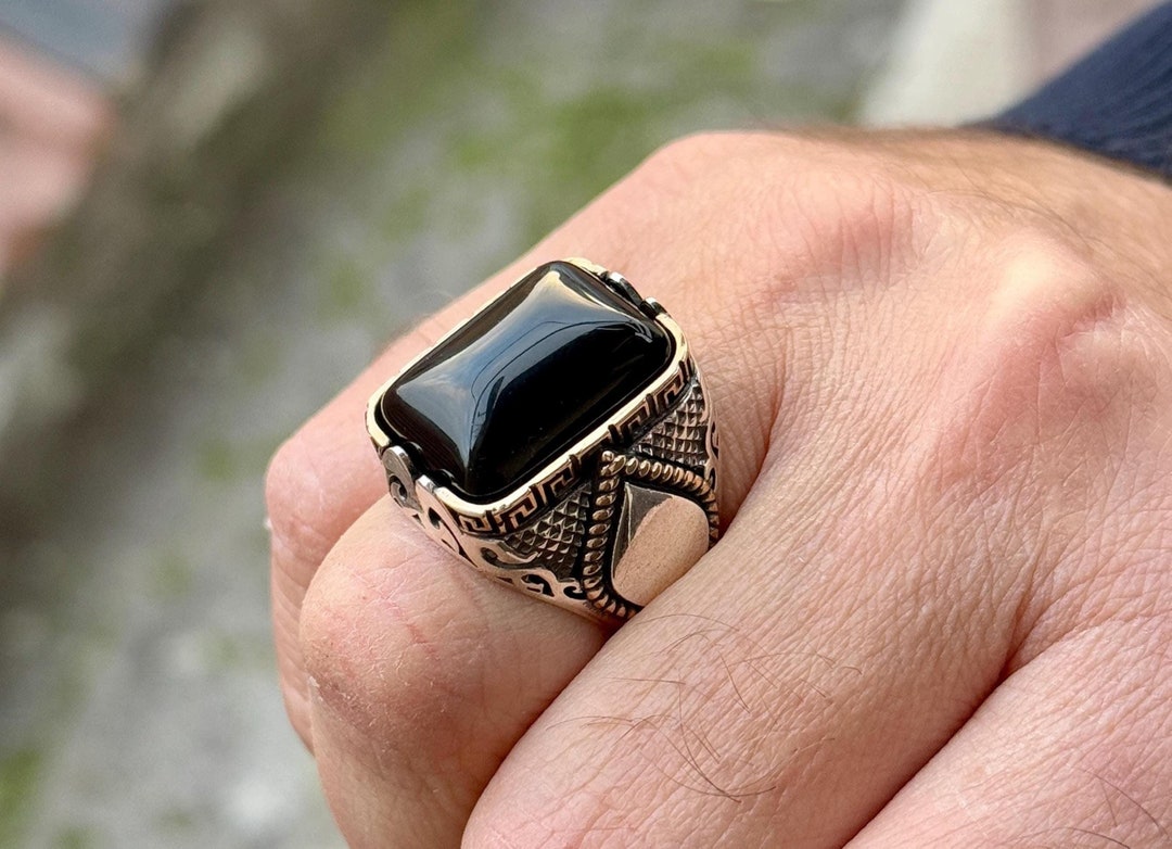 Silver Men Black Onyx Signet Ring , Onyx Ring for Men , Square Onyx ...