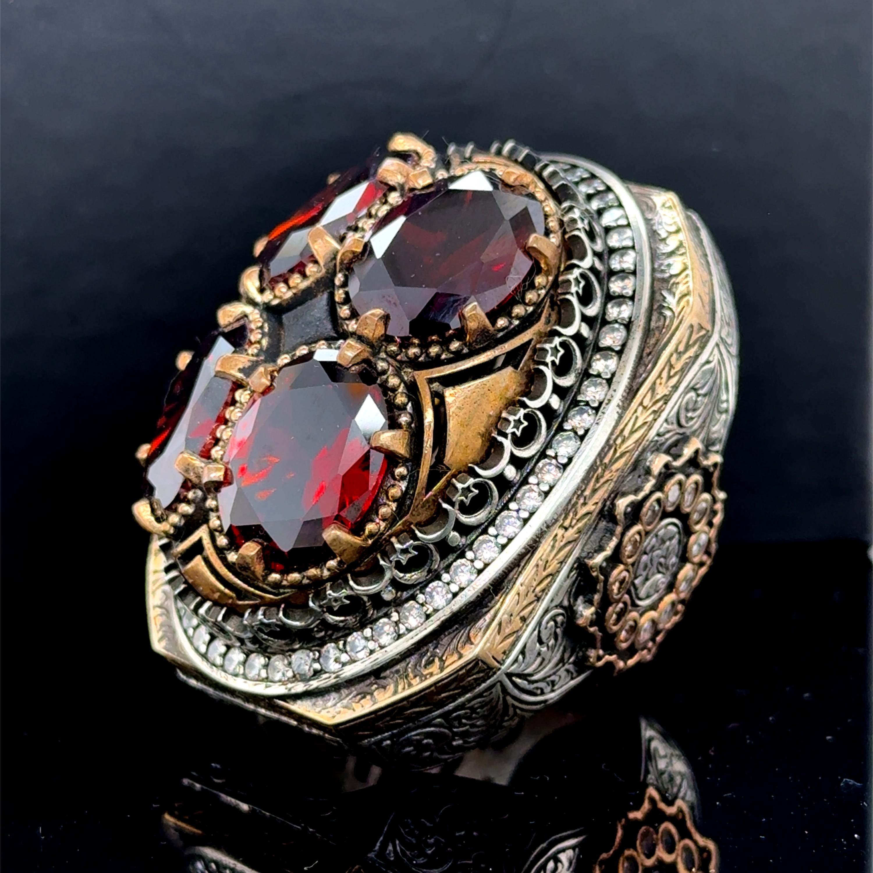 Mens Silver Large Ruby Stone Ring, Red Garnet Gemstone Ring, Turkish ...