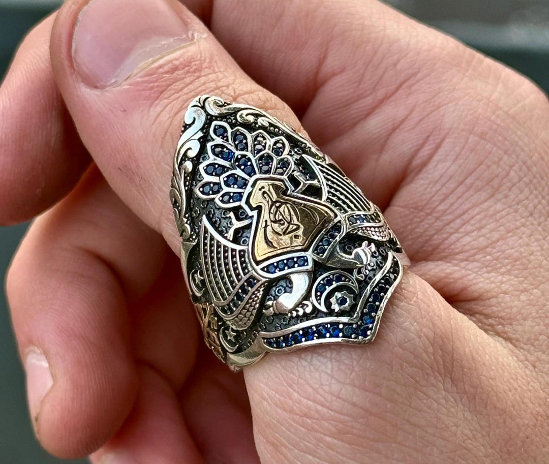 Men's Silver Archer Ring, Silver Thumb Archer Ring, Blue Gemstone Men ...