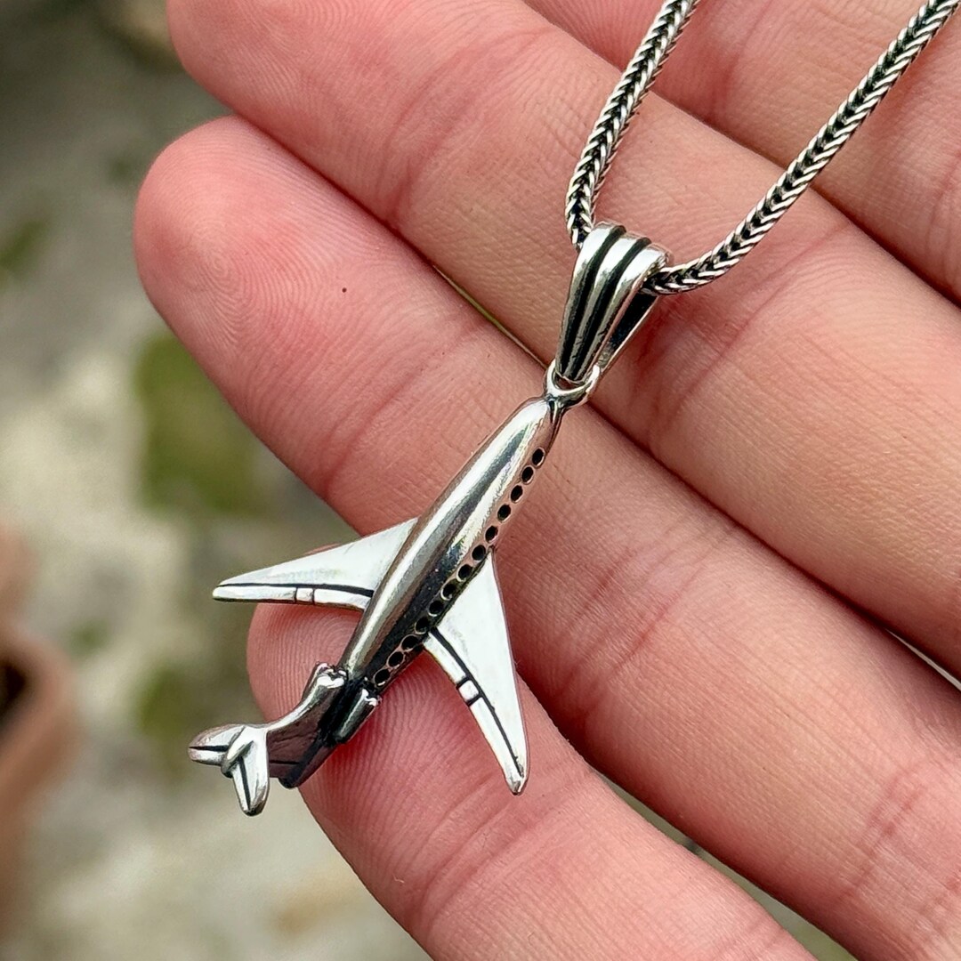 Silver Airplane Pendant, Silver Pilot Pendant, Unisex Plane Pendant ...