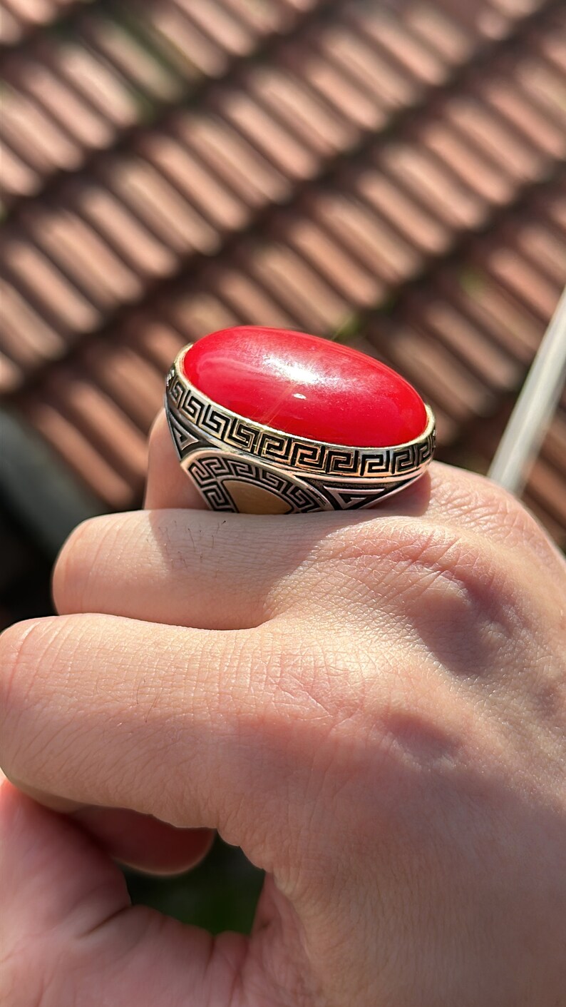 Large Red Jade Stone Ring , Silver Large Stone Ring , Ottoman Style ...