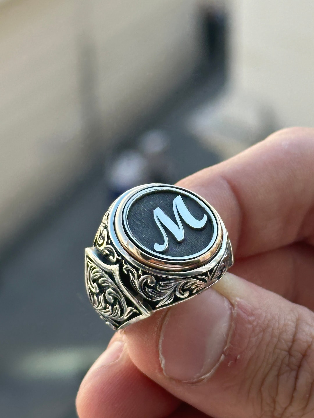 Men Silver Initial Letter Men Rings , Ottoman Style Ring , Signet Man ...