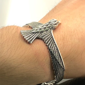 Silver Hawk Bracelet , Hawk Cuff Bracelet , Silver Wildlife Bracelet ...