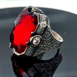 Men Silver Large Ruby Ring , Ottoman Style Big Square Ring , Big Red ...
