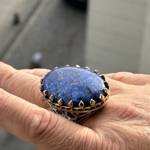 Silver Natural Lapis Lazuli Ring , Blue Large Lapis Ring , Oval Large ...