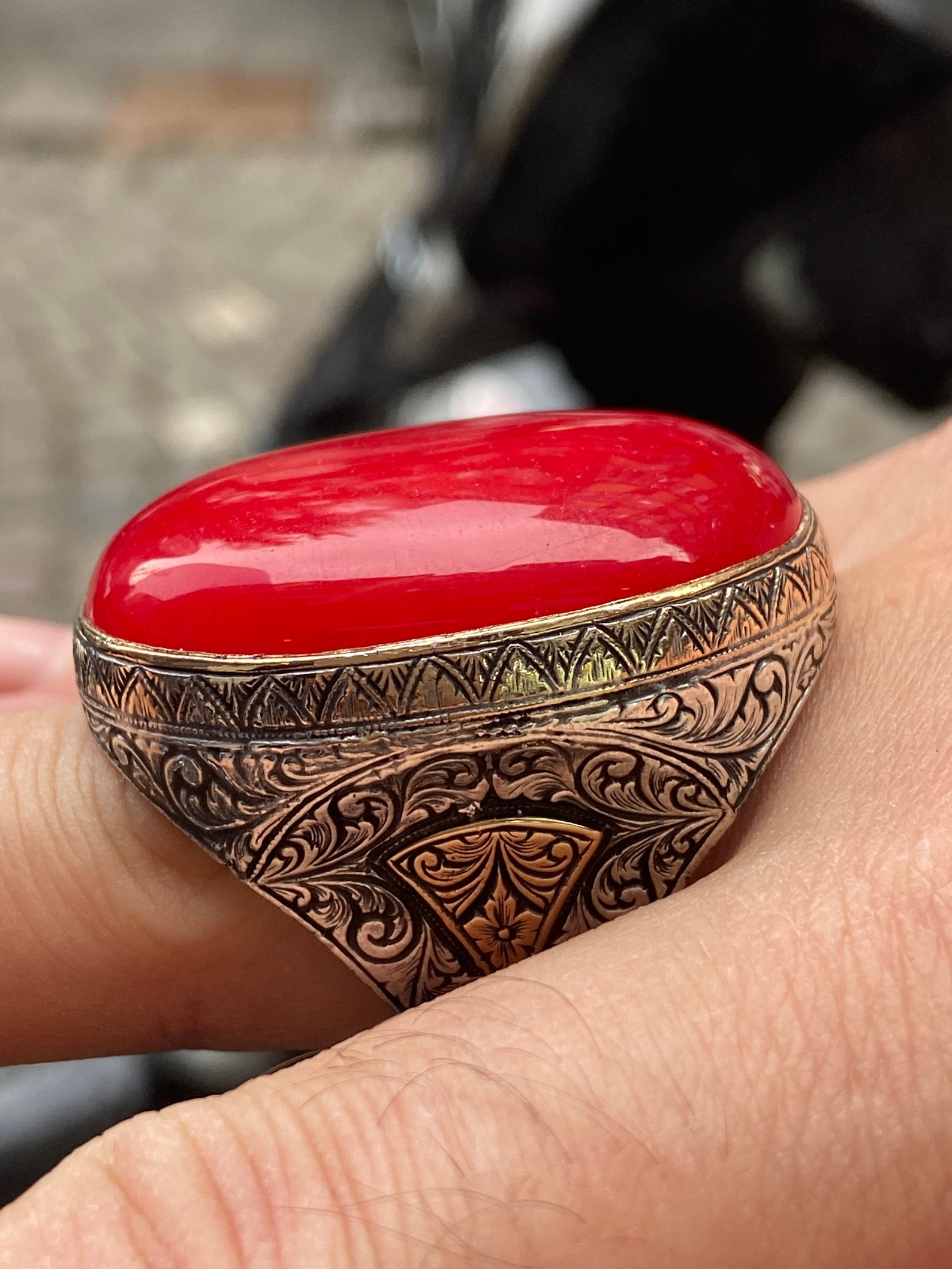 Man Red Jade Stone Ring , Silver Large Stone Ring , Ottoman Style ...