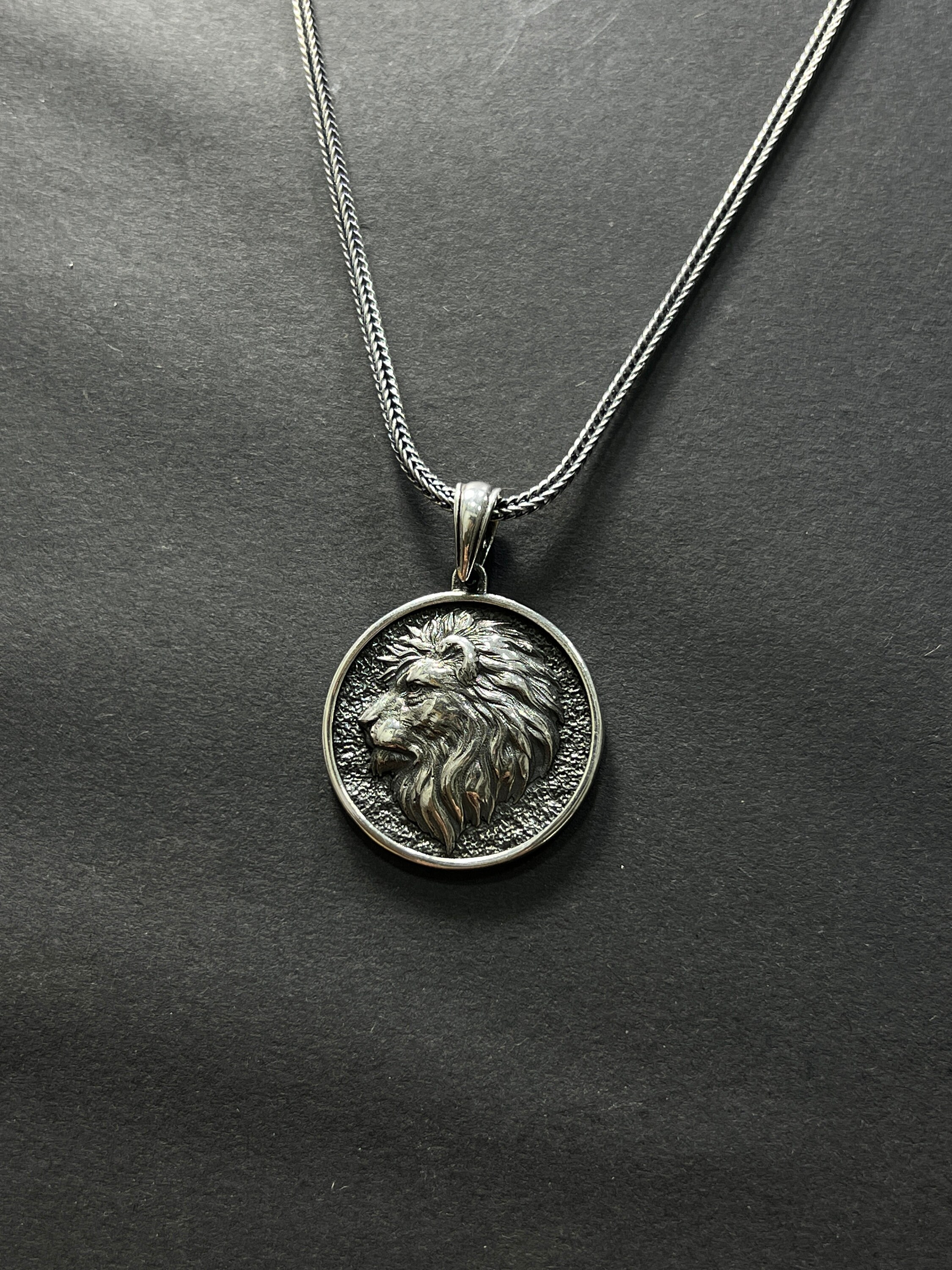 Silver Lion Pendant Silver Lion Charm Oxidized Silver Lion - Etsy