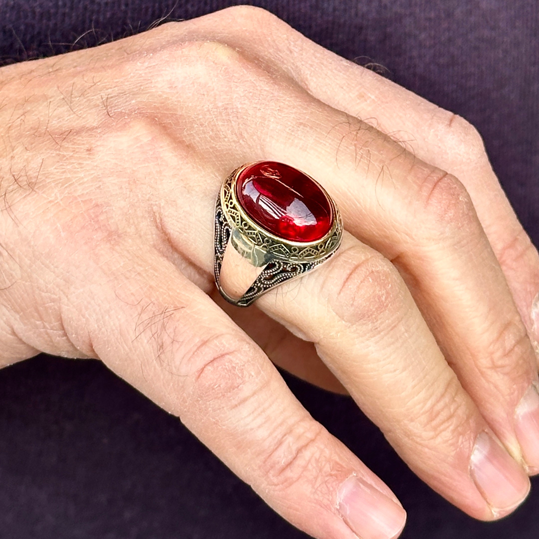 Red Ruby Stone Ring, Red Stone Ring , Men Handmade Silver Ring, Ottoman ...