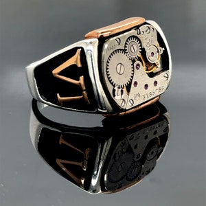 Silver Clock Ring , Clock Mechanism Ring , Swiss Ring , Reversible ...