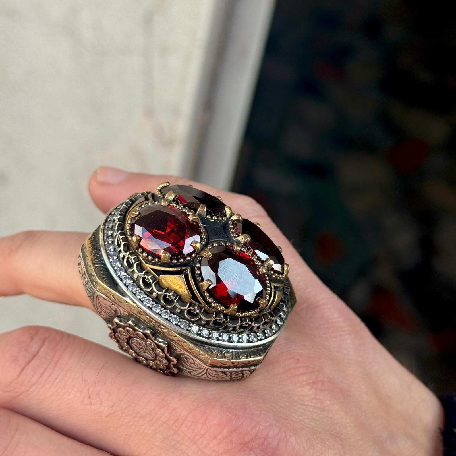 Mens Silver Large Ruby Stone Ring, Red Garnet Gemstone Ring, Turkish ...
