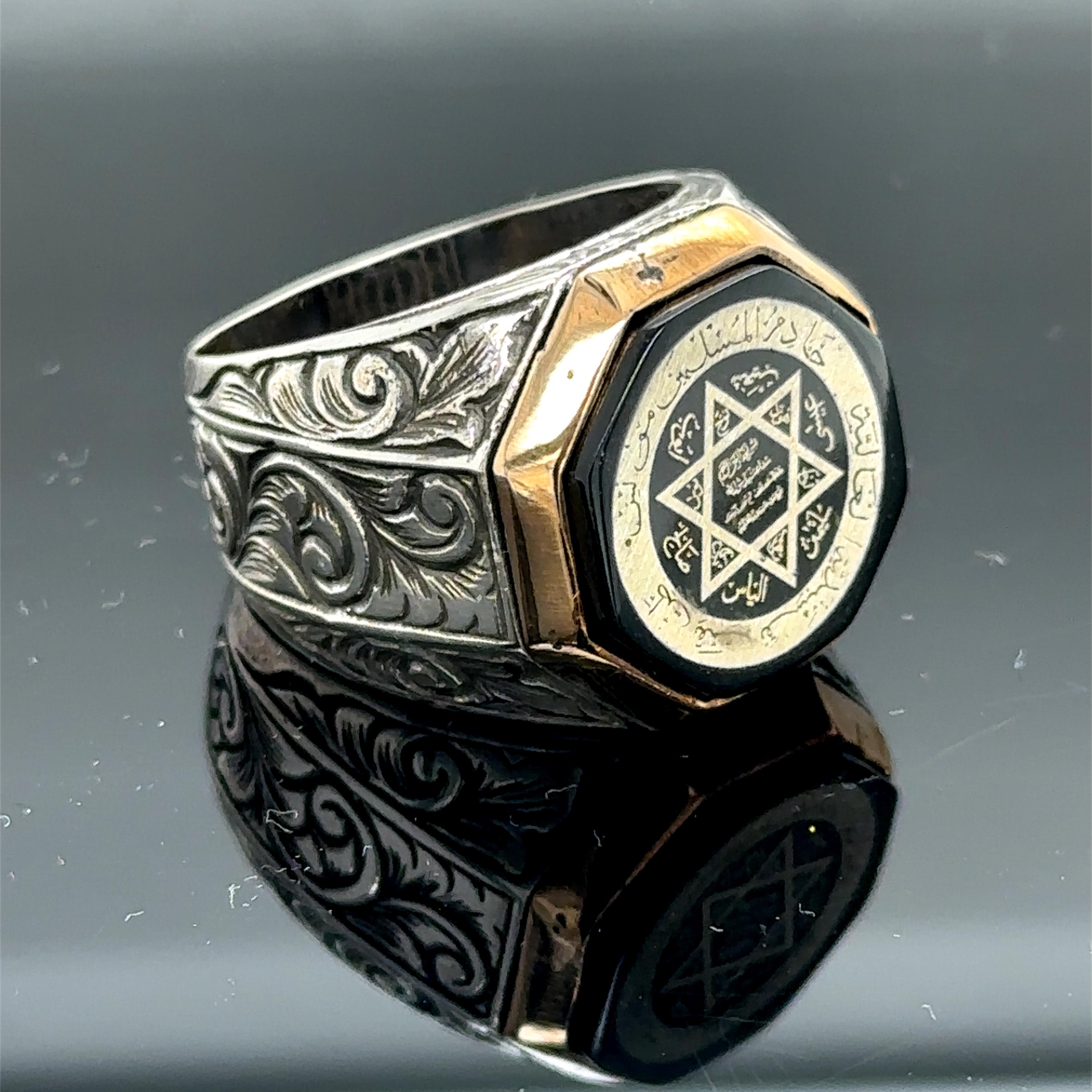 Silver Seal of Solomon Signet Ring , Engraved Star of David Ring ...