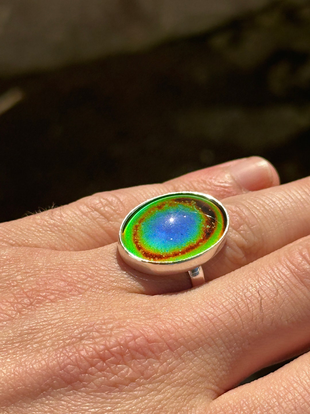 Silver Sense Stone Ring , Large Color Changing Ring , Big Sense Stone ...
