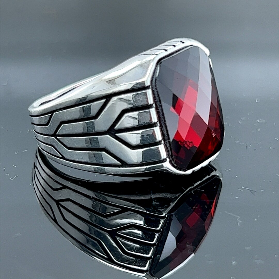 Silver Ruby Stone Ring , Men Handmade Ring , Red Stone Ring , Ottoman ...