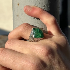 Men Handmade Ring , Square Emerald Stone Ring , Green Stone Ring ...