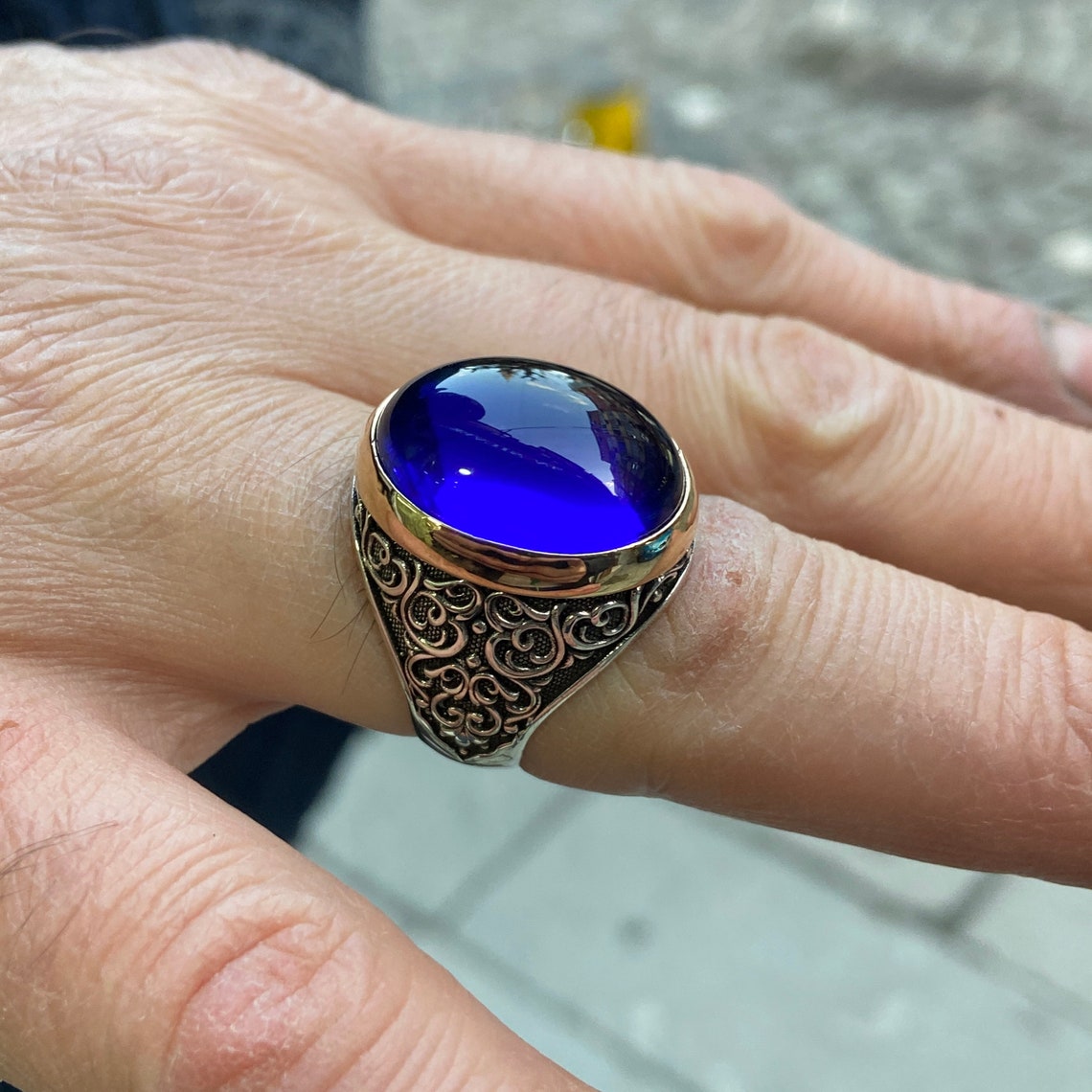 Men Blue Sapphire Stone Ring Man Sapphire Stone Ring | Etsy