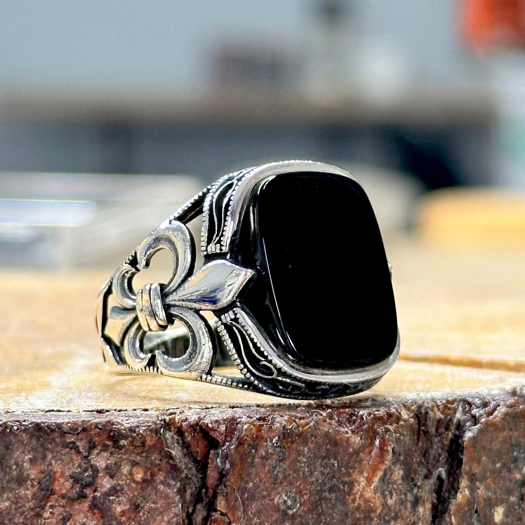 Men Handmade Onyx Stone Ring , Black Onyx Gemstone Ring , Father Day ...