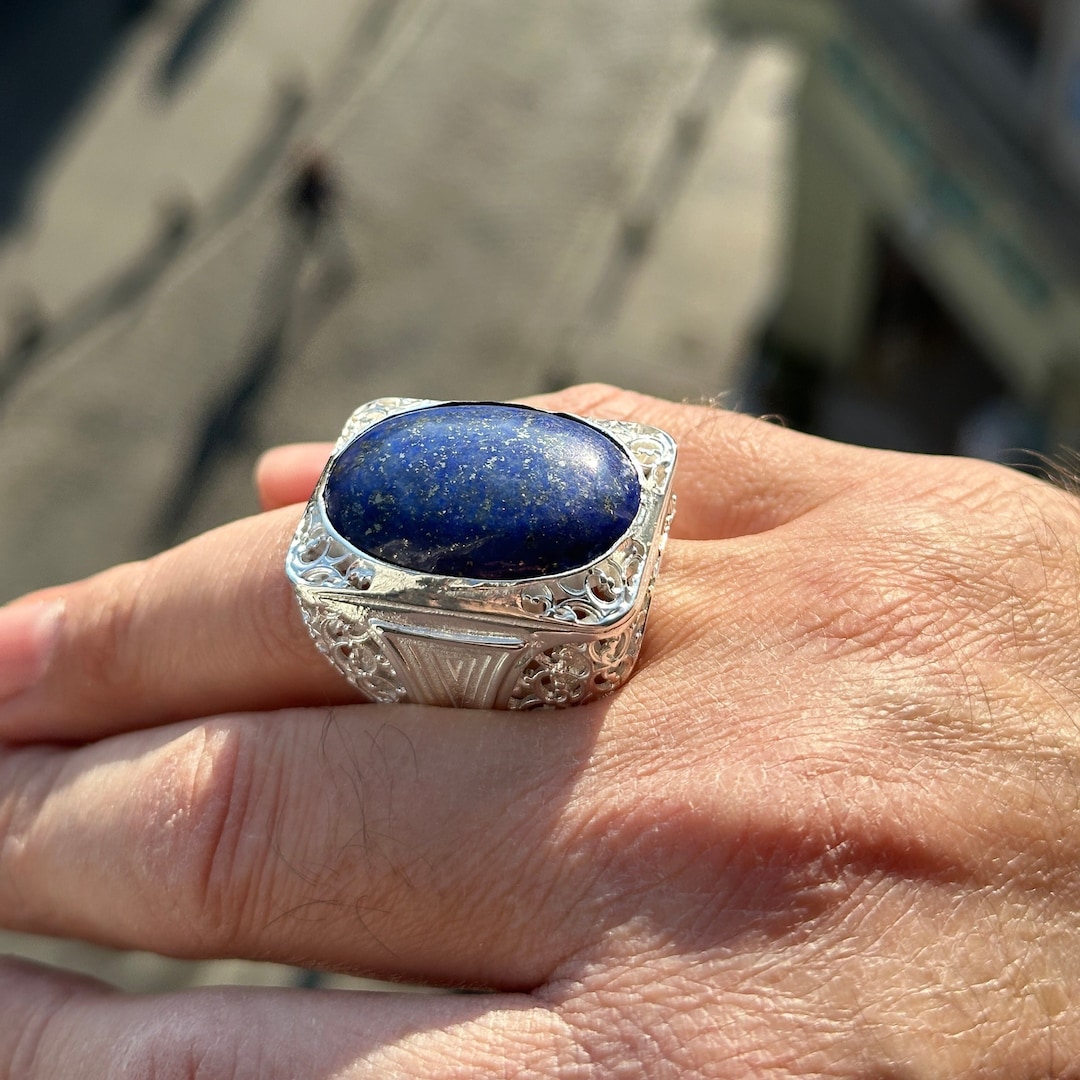 Blue Lapis Lazuli Signet Men's Ring, Square Large Lapis Ring, Handmade ...