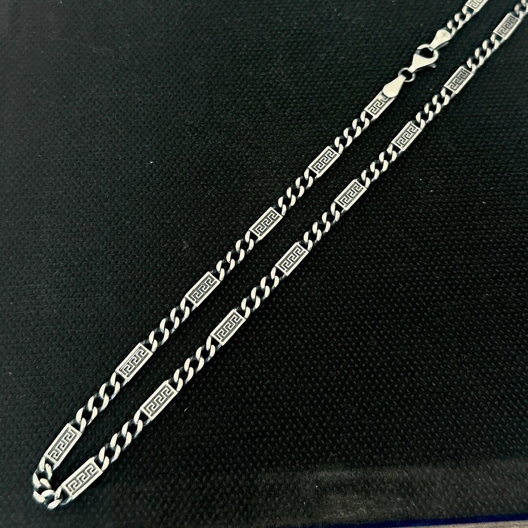 Men Silver Chain Necklace, Greek Style Chain Necklace, 925k Oxidized ...