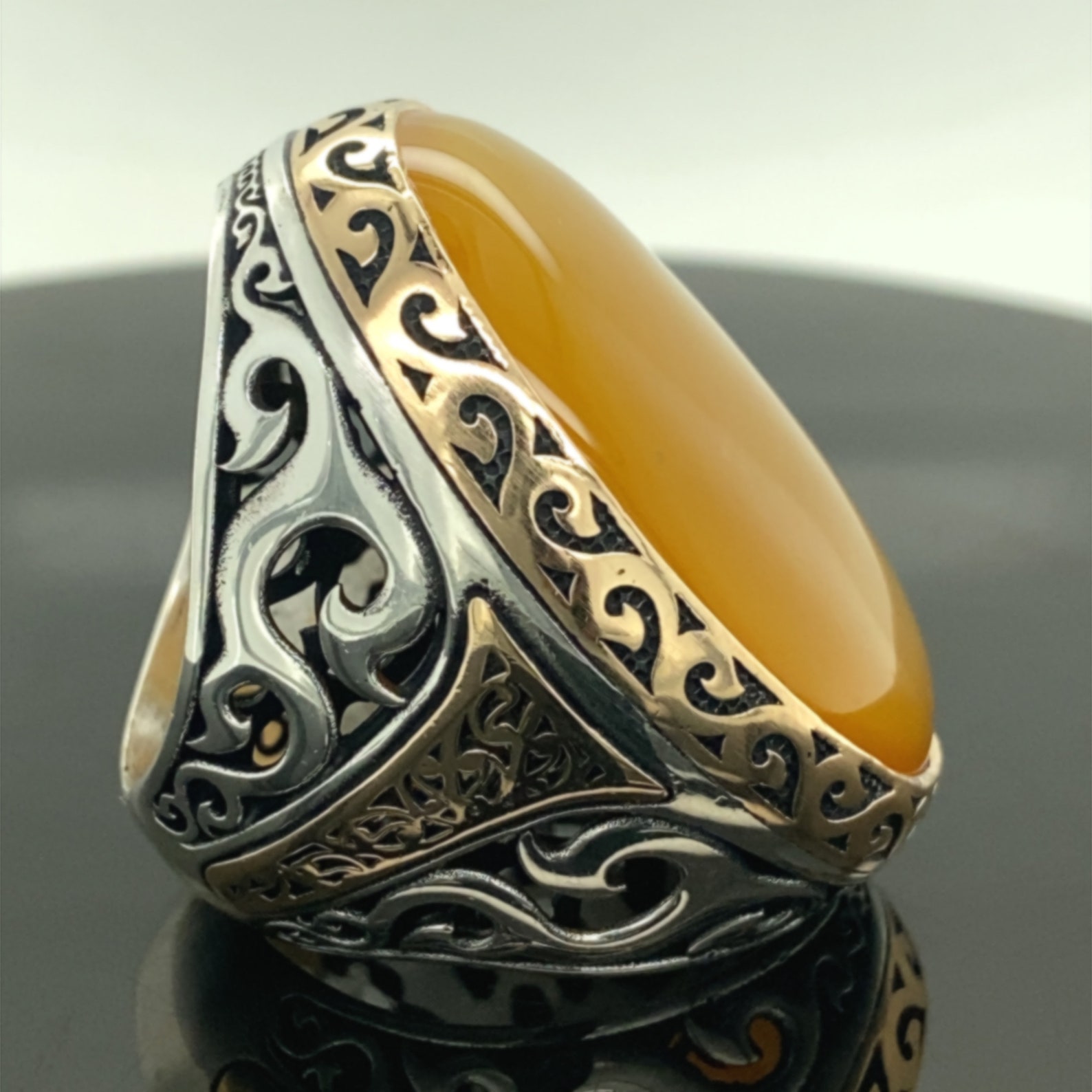 Mens Handmade Ring , Large Agate Stone Ring , Yellow Agate Stone Ring ...