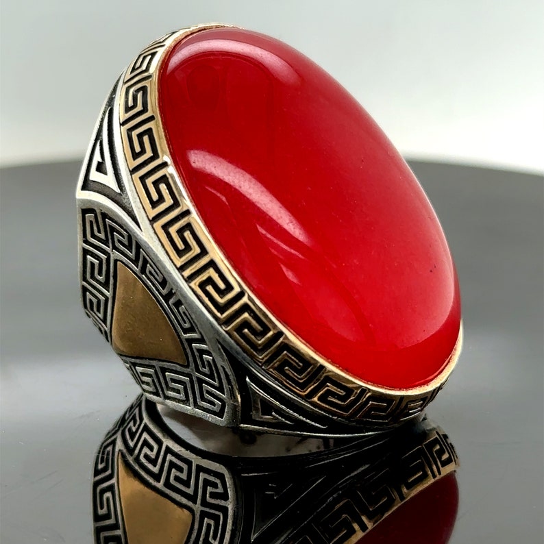 Large Red Jade Stone Ring , Silver Large Stone Ring , Ottoman Style ...