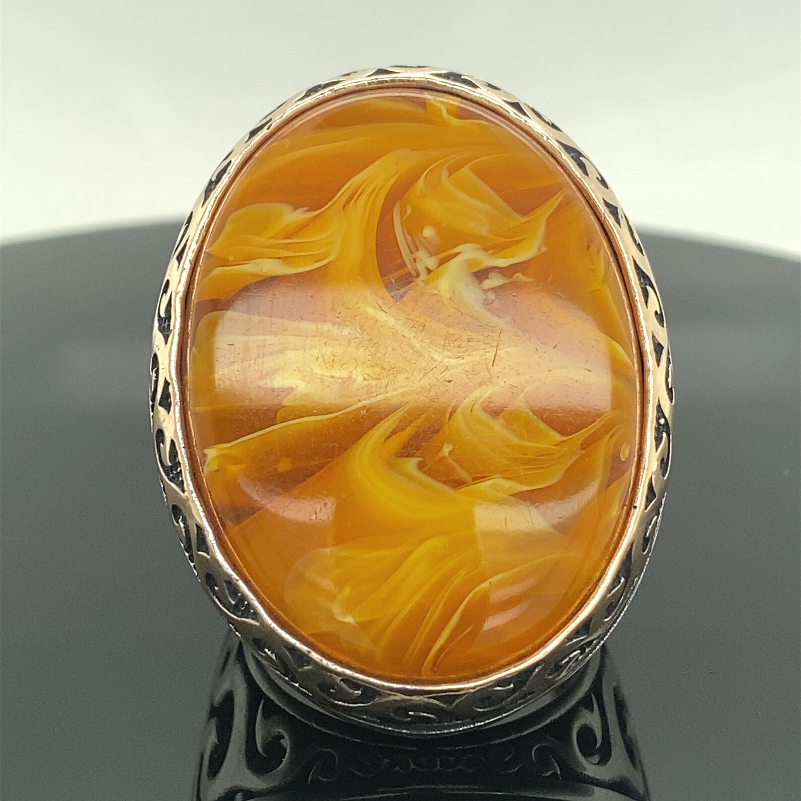 Man Silver Large Amber Stone Ring , Baltic Amber Ring , Turkish Silver ...