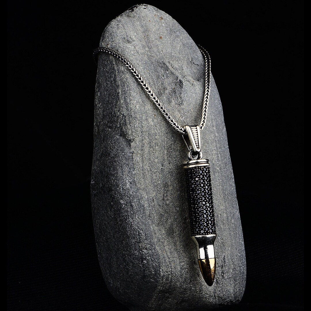Silver Bullet Necklace , Black Stone Bullet Necklace , Bullet Pendant ...