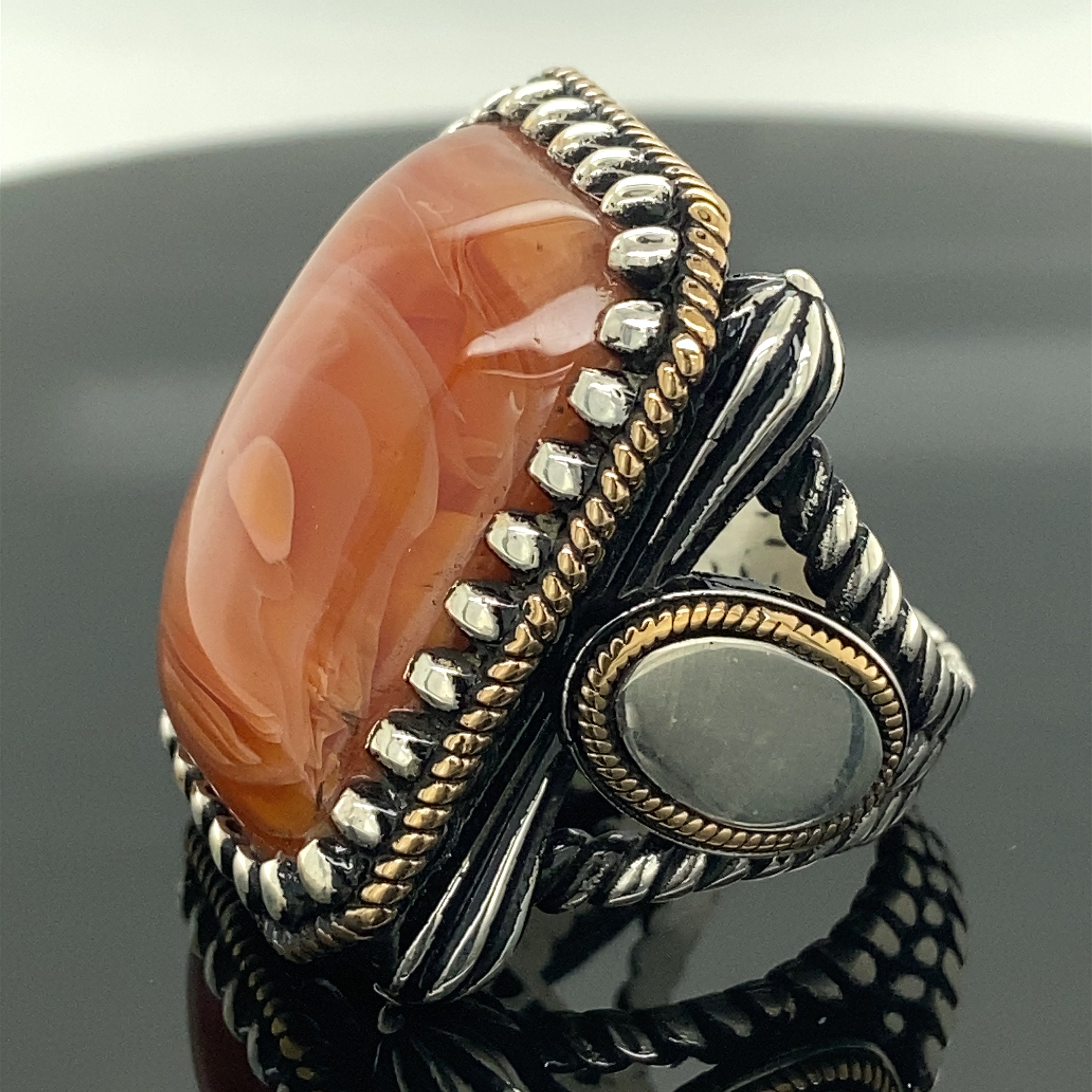 Mens Handmade Ring , Big Agate , Red Agate Stone Ring, Square Gemstone ...