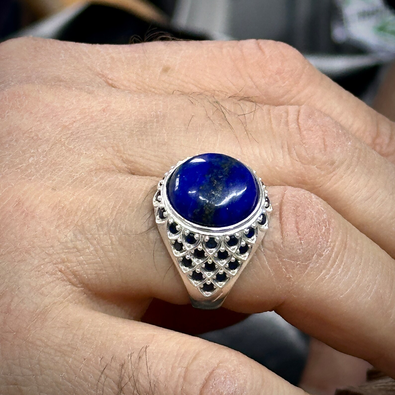 Man Lapis Lazuli Ring, Natural Lapis Signet Ring , Round Silver Ring ...