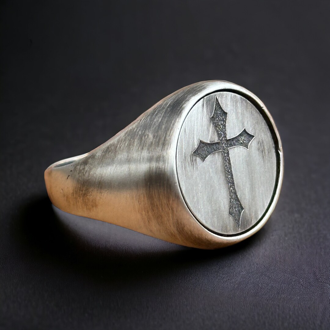 Vintage Cross Signet Ring, Crucifix Signet Man Rings , Religious Rings ...