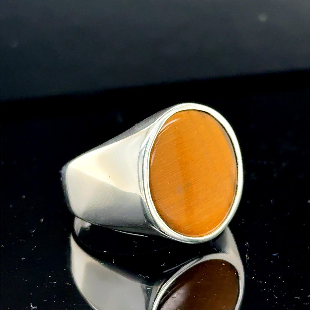 Classic Tiger Eye Signet Ring, Natural Brown Tiger Eye Ring, Minimal ...
