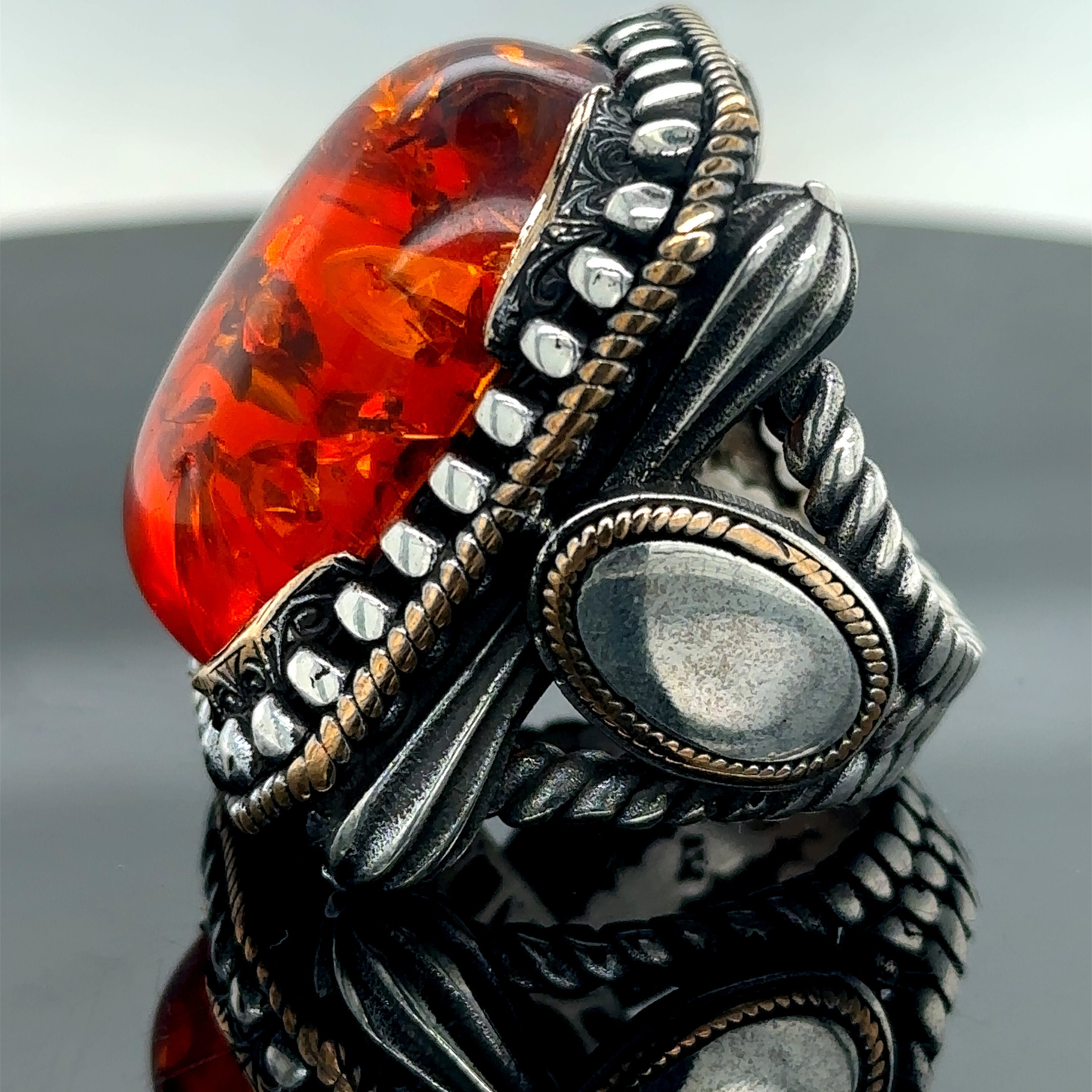 Silver Large Amber Ring , Orange Amber Ring , Large Oval Amber Ring ...