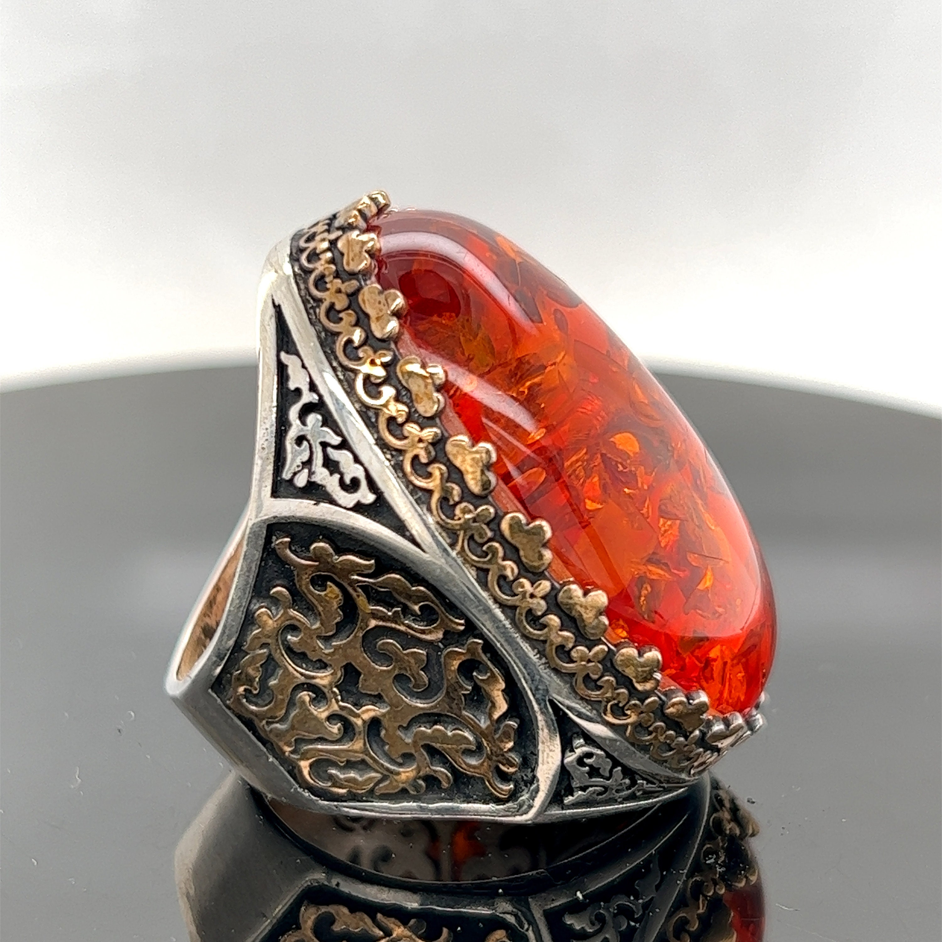 Silver Baltic Amber Ring Large Amber Stone Ring Turkish - Etsy