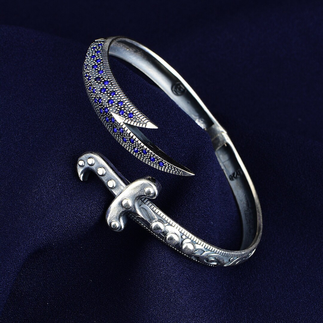 Silver Handmade Sword Bracelet , Sapphire Stone Zulfiqar Bracelet ...