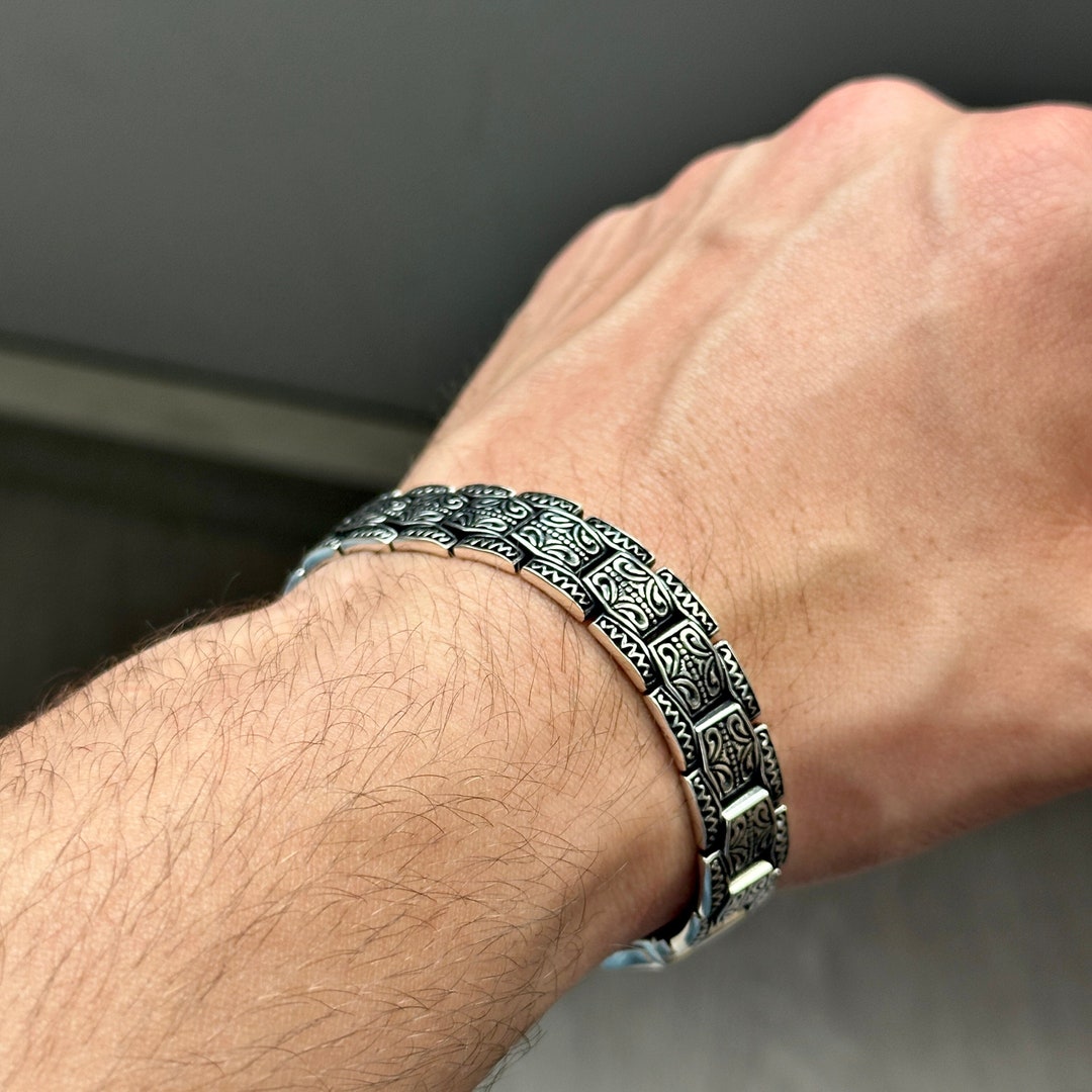 Silver Heavy Link Chain Bracelet, Men Silver Thick Bracelet , Handmade ...