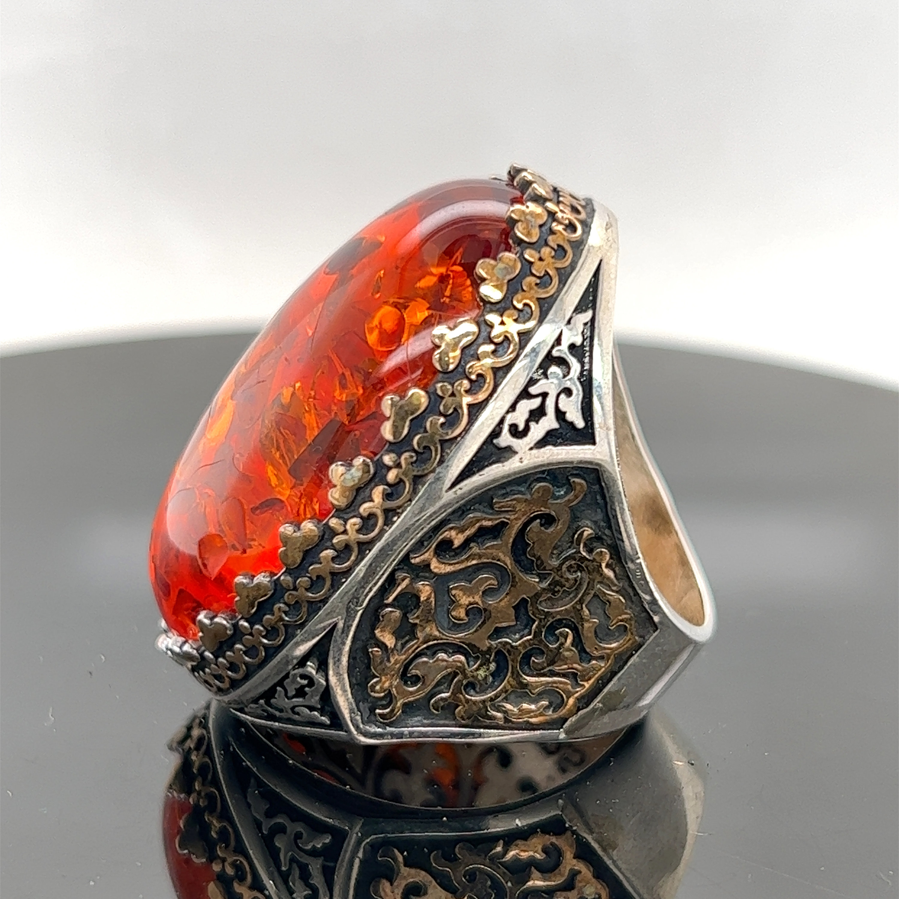 Silver Baltic Amber Ring Large Amber Stone Ring Turkish - Etsy