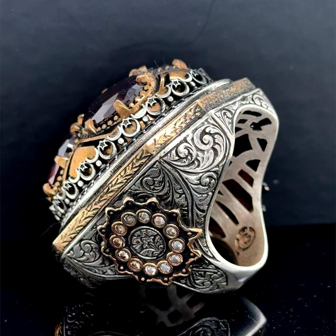 Mens Silver Large Ruby Stone Ring, Red Garnet Gemstone Ring, Turkish ...