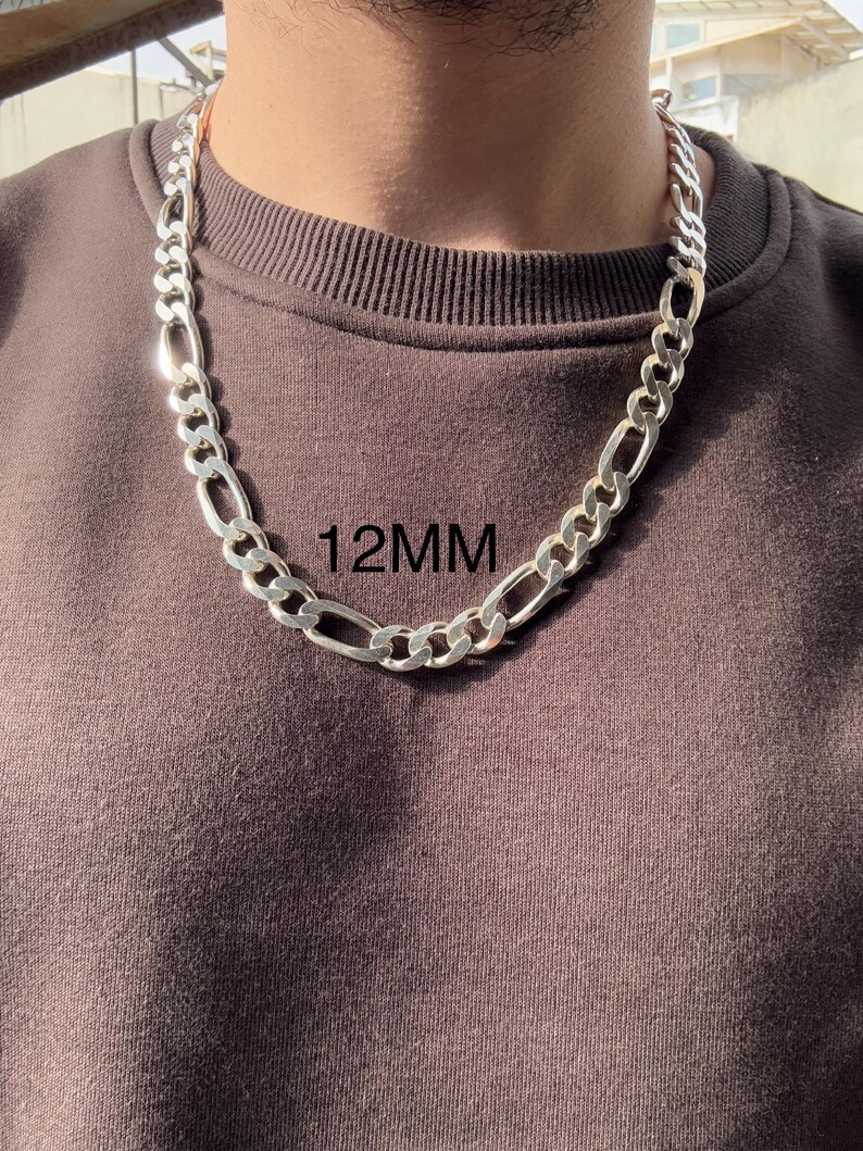 Silver Figaro Chain , Men Silver Chain Necklace, Figaro Link Chain ...