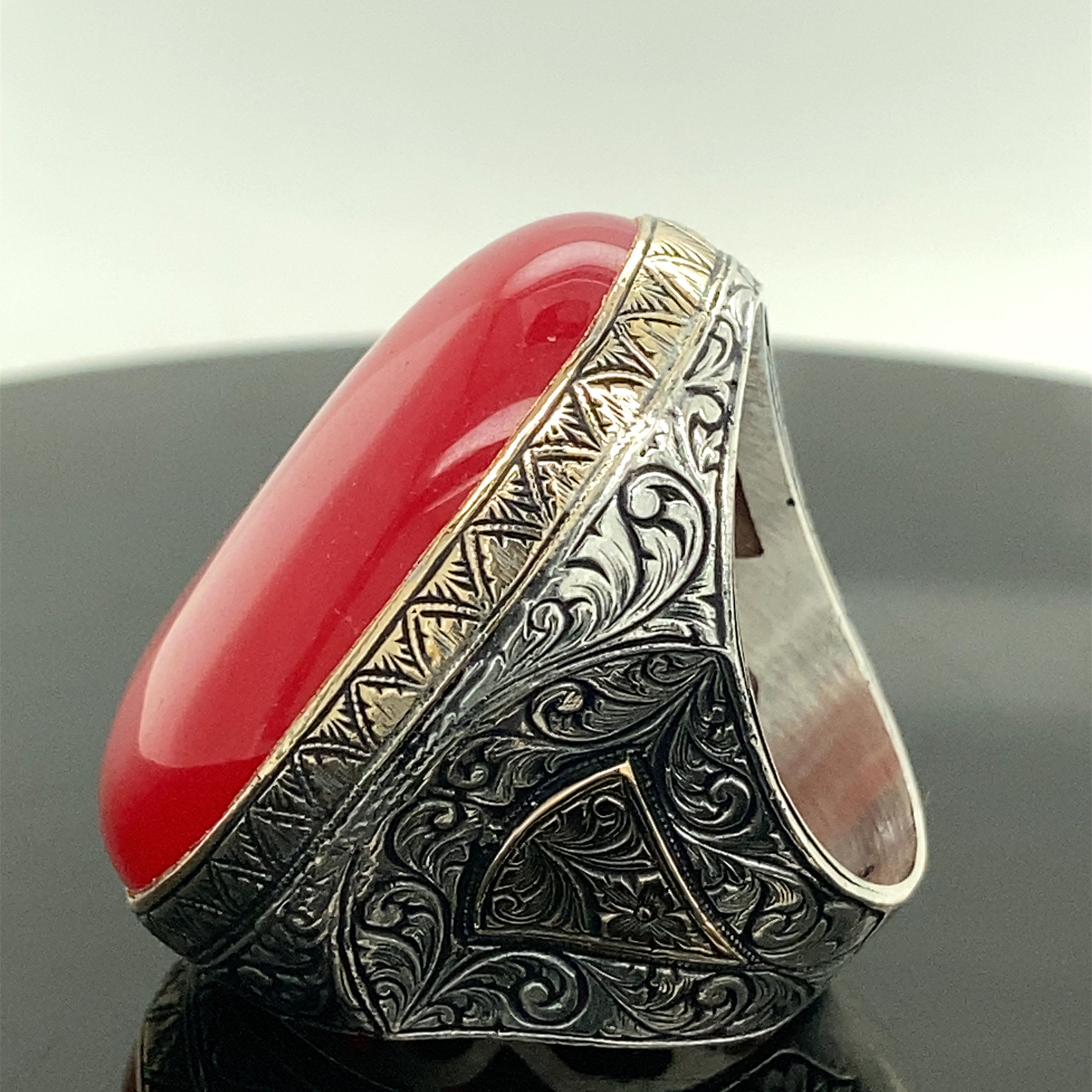 Man Red Jade Stone Ring , Silver Large Stone Ring , Ottoman Style ...