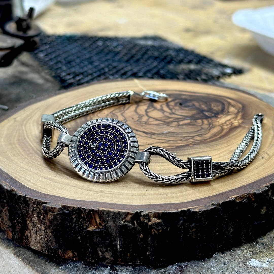 Men Sapphire Stone Bracelet, Cz Stone Men Chain Bracelet, Elegant Men's ...