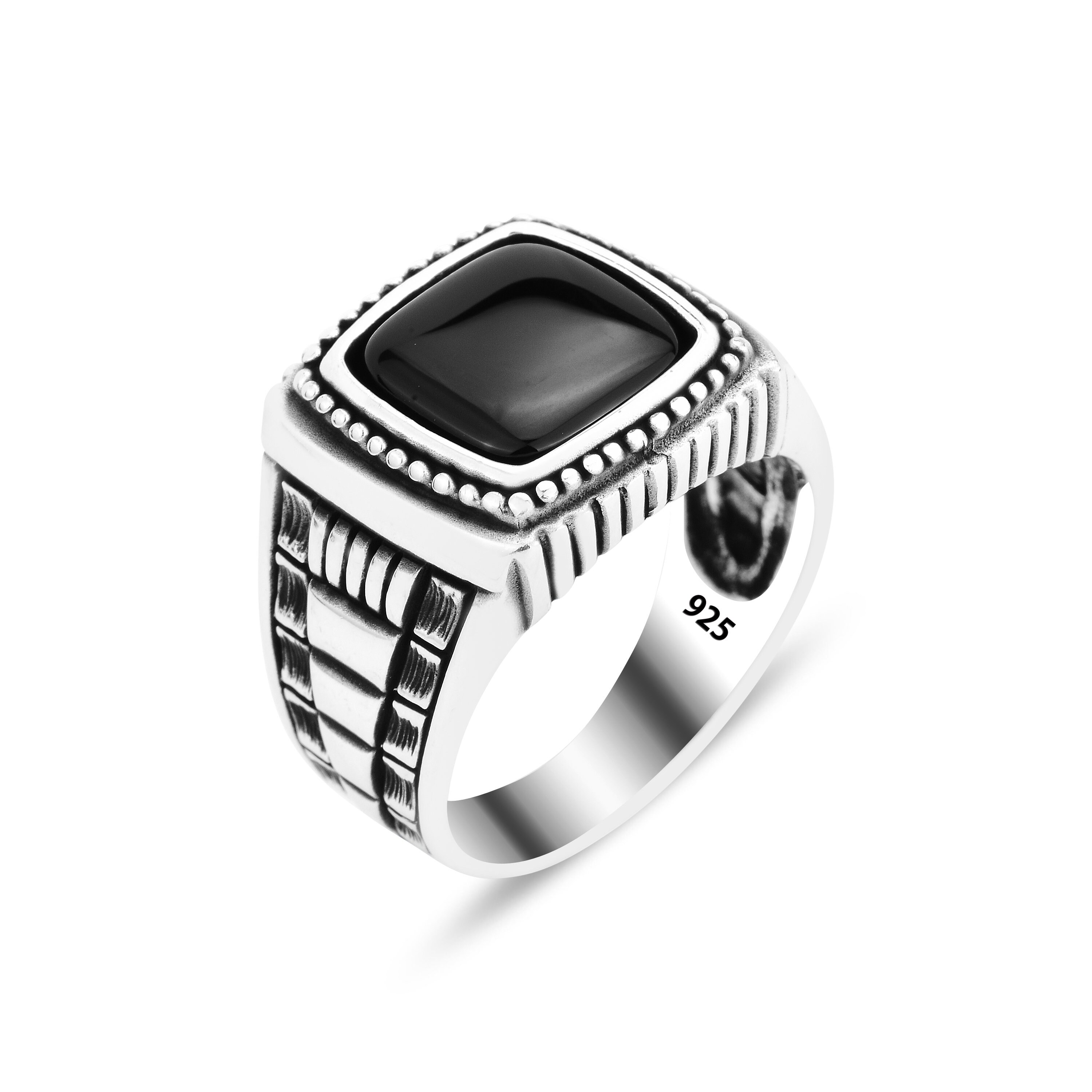 Men Black Onyx Signet Ring , Square Onyx Ring , Onyx Wedding Ring for ...