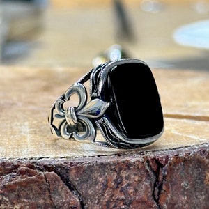 Men Handmade Onyx Stone Ring , Black Onyx Gemstone Ring , Father Day ...