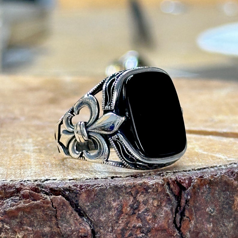 Men Handmade Onyx Stone Ring , Black Onyx Gemstone Ring , Father Day ...