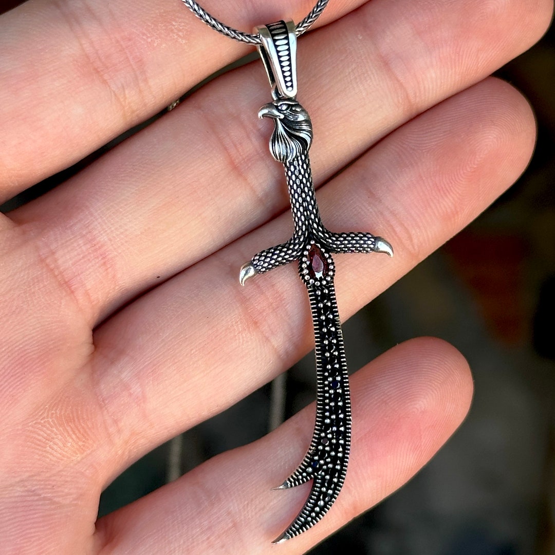 Silver Zulfiqar Necklace , Sword Pendant , Ruby Stone Handmade 925 Sterling Silver Zulfiqar ...